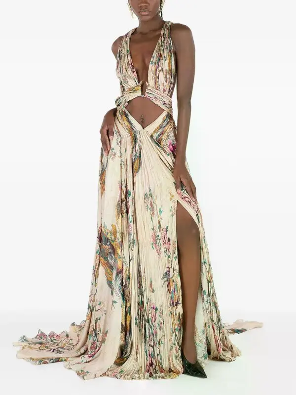 Roberto Cavalli Pleated Floral-print Maxi Dress