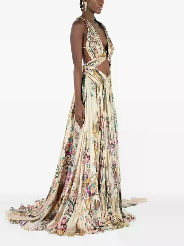 Roberto Cavalli Pleated Floral-print Maxi Dress