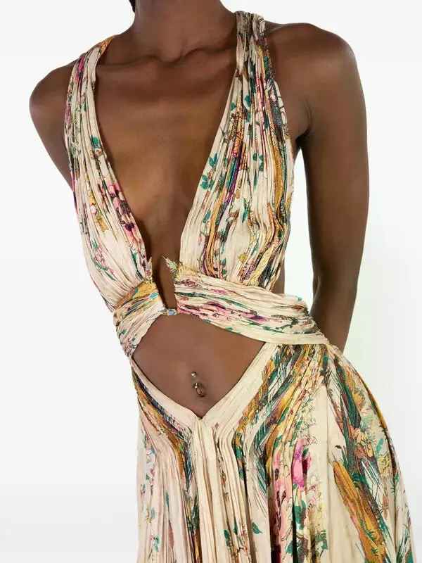 Roberto Cavalli Pleated Floral-print Maxi Dress
