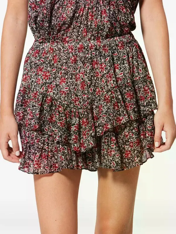MARANT ETOILE Jocadia Tiered Floral Print Shorts - Black