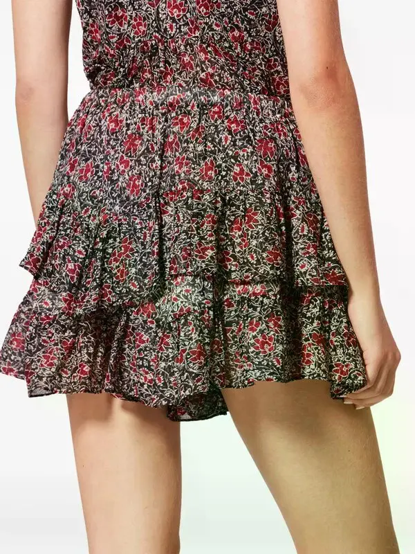 MARANT ETOILE Jocadia Tiered Floral Print Shorts - Black