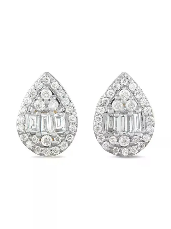 LB EXCLUSIVE 14k White Gold Diamond Tear-shaped Earrings - Silver