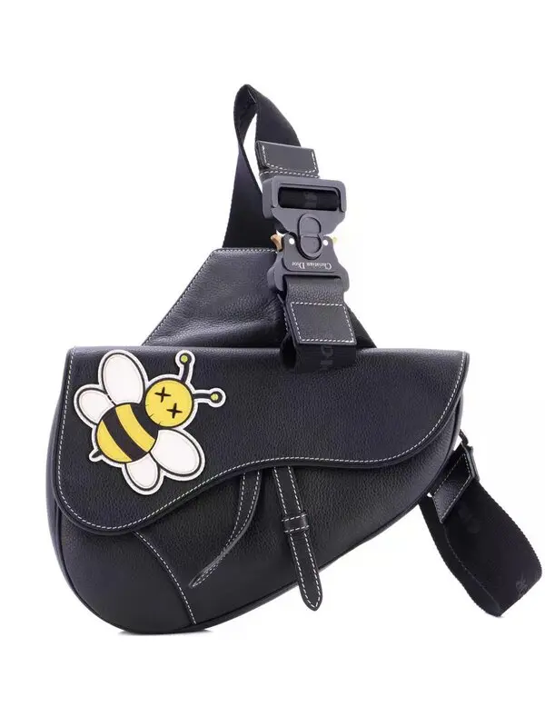 Dior Kaws Saddle Applique Crossbody Bag - Black