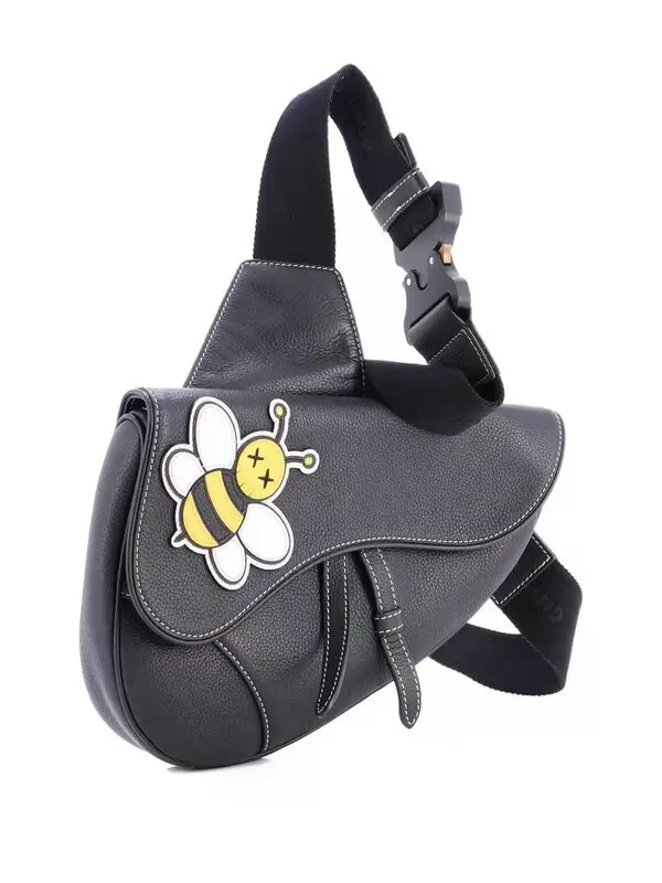 Dior Kaws Saddle Applique Crossbody Bag - Black