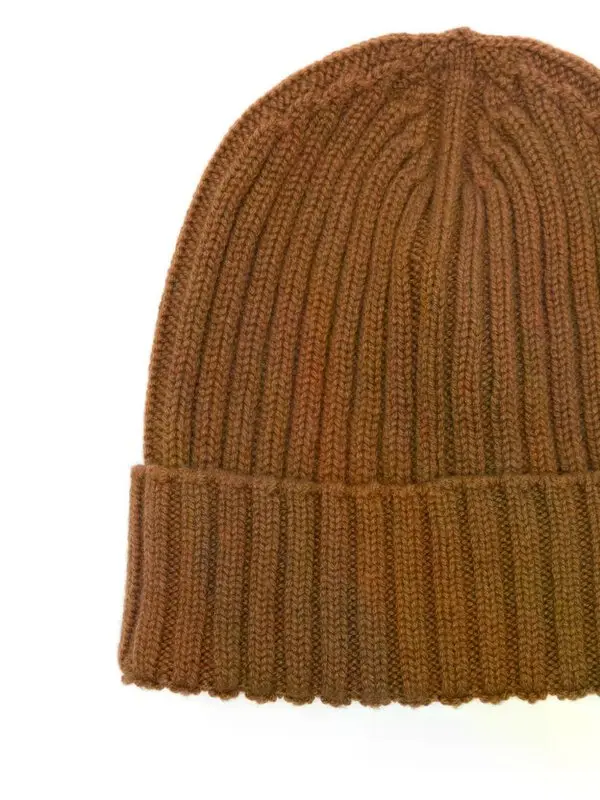 DELL'OGLIO Ribbed Beanie - Brown