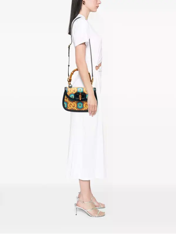 Gucci 2016-2025 100th Anniversary Medium Gg Coated Canvas 1947 Bamboo Top Handle Satchel