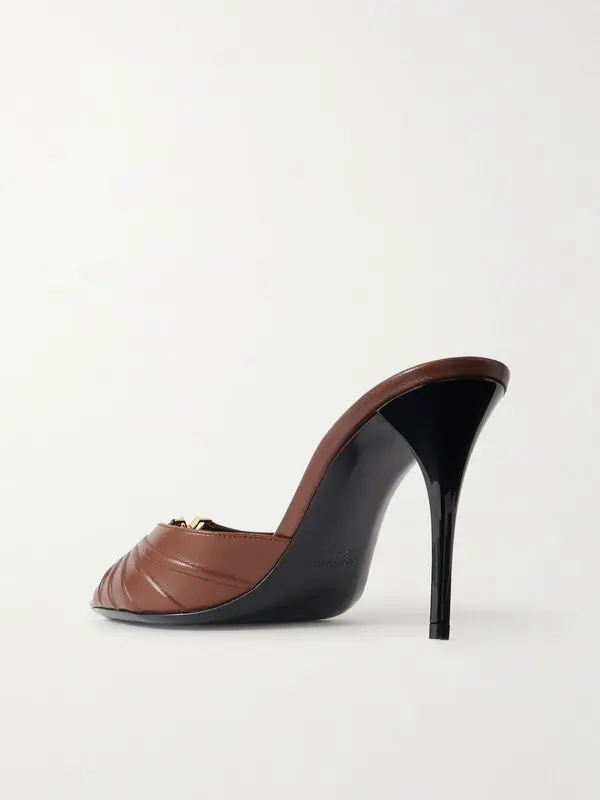 Saint Laurent Babylone Embellished Leather Mules - Brown