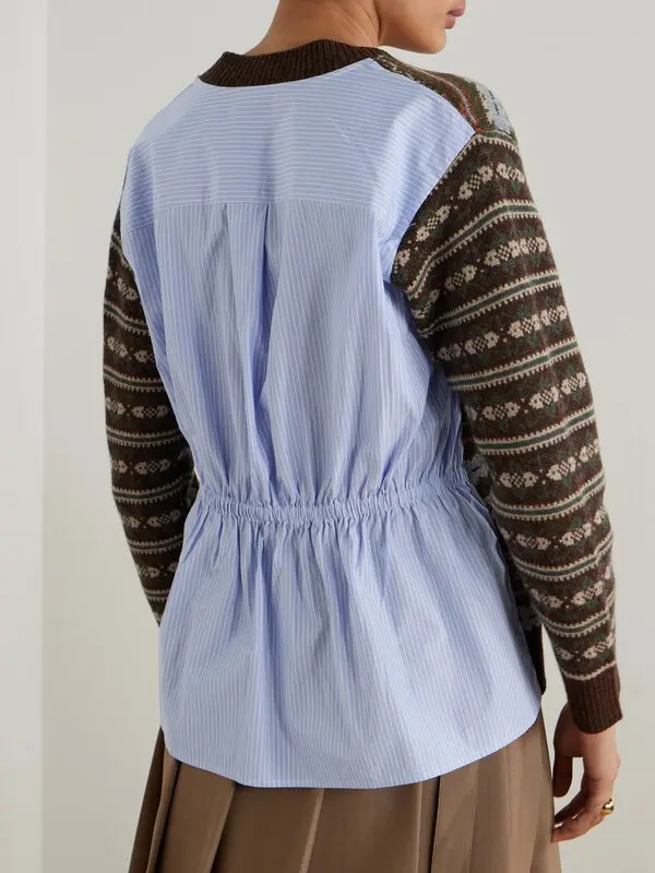 Sea Ciara Striped Cotton-poplin And Fair Isle Wool Sweater - Multi