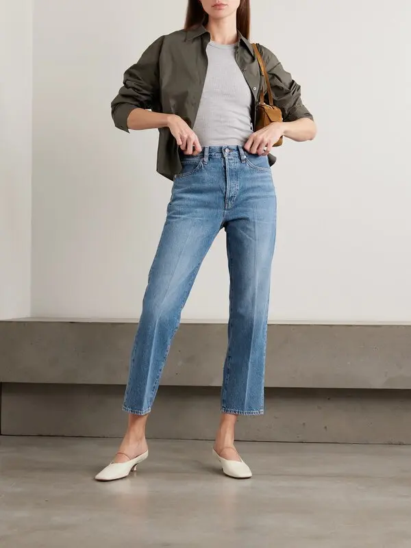 FRAME The Vertical Crop High-rise Straight-leg Jeans - Blue