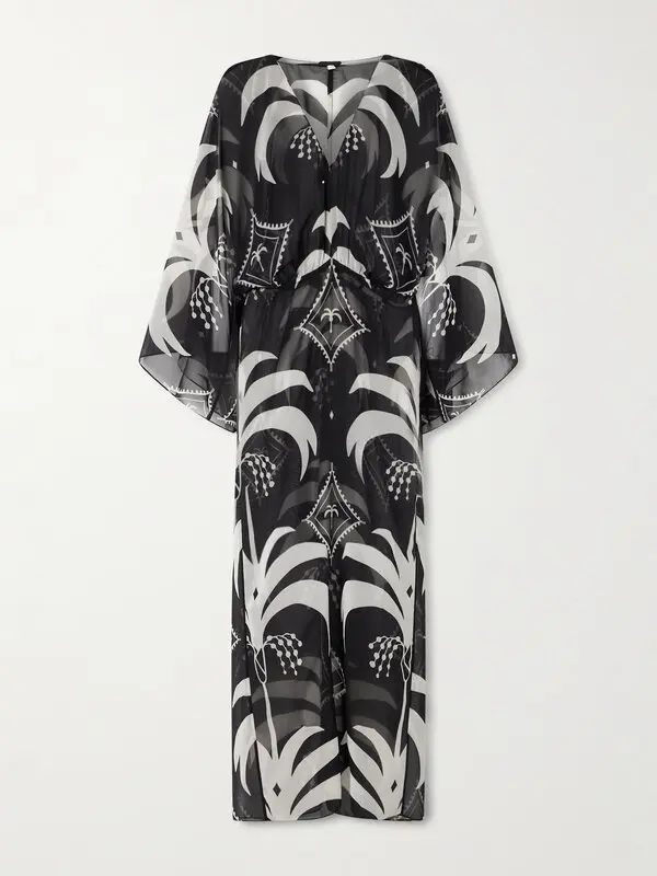 Johanna Ortiz Printed Chiffon Maxi Dress - Black