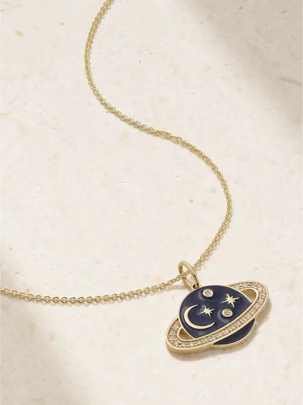 SYDNEY EVAN Celestial 14-karat Enamel And Diamond Saturn Necklace - Gold