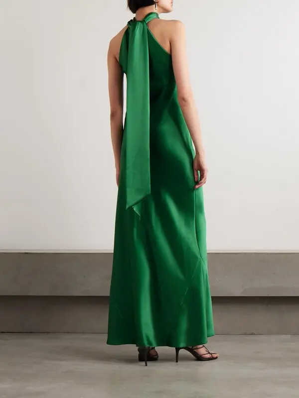 Galvan Sienna Satin Halterneck Gown - Green