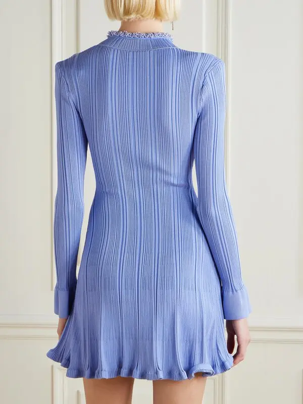 self portrait embellished knit dress SELF-PORTRAIT Crystal-embellished ribbed stretch-knit midi dress