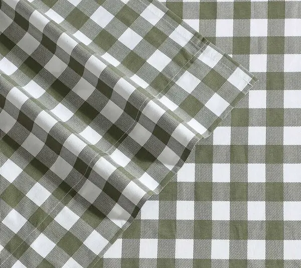 Eddie Bauer Preston Check Green Cotton Percale Queen Sheet Set