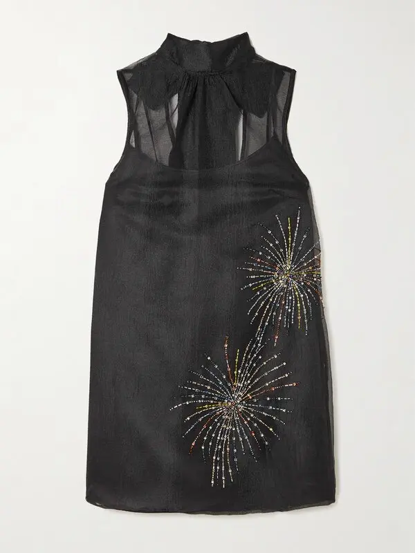 Staud Albee Embellished Organza Mini Dress - Gray