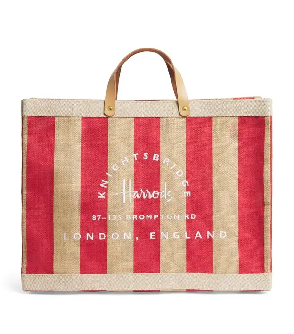 Harrods Large Canvas Stripe Knightsbridge Shopper Bag - Red