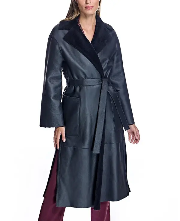MAXIMILIAN Shearling Lamb Wrap Coat - Black