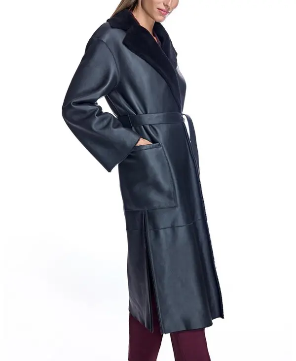 MAXIMILIAN Shearling Lamb Wrap Coat - Black