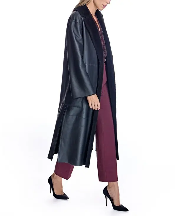 MAXIMILIAN Shearling Lamb Wrap Coat - Black
