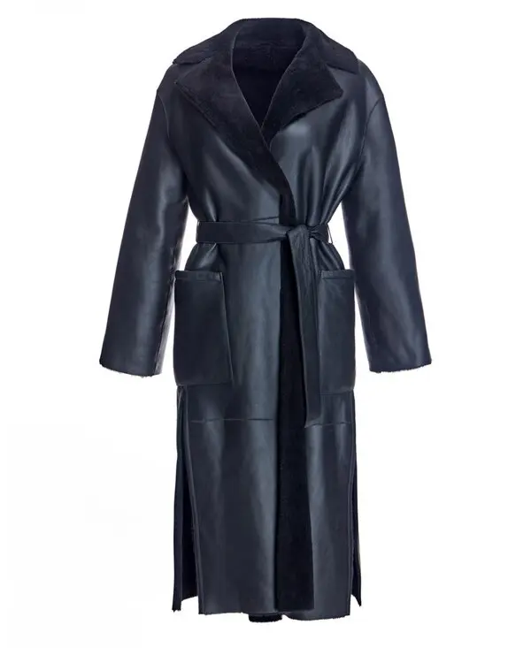 MAXIMILIAN Shearling Lamb Wrap Coat - Black