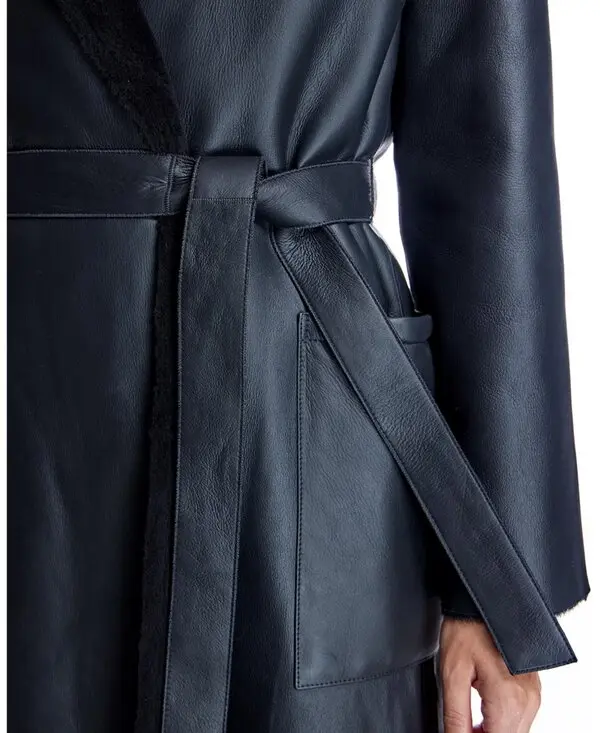 MAXIMILIAN Shearling Lamb Wrap Coat - Black