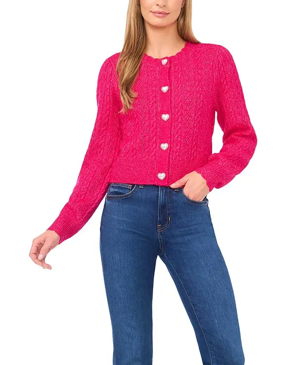CECE DUPRAZ Heart Button Pointelle Cardigan - Electric Pink