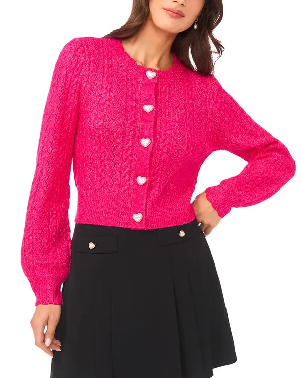 CECE DUPRAZ Heart Button Pointelle Cardigan - Electric Pink
