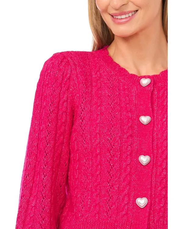 CECE DUPRAZ Heart Button Pointelle Cardigan - Electric Pink