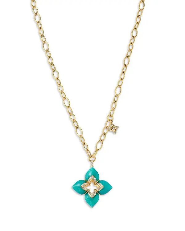 Roberto Coin 18k Yellow Amazonite & Diamond Flower Pendant Necklace - Gold