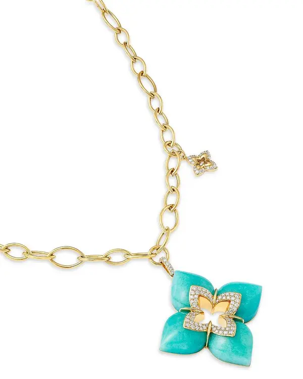 Roberto Coin 18k Yellow Amazonite & Diamond Flower Pendant Necklace - Gold