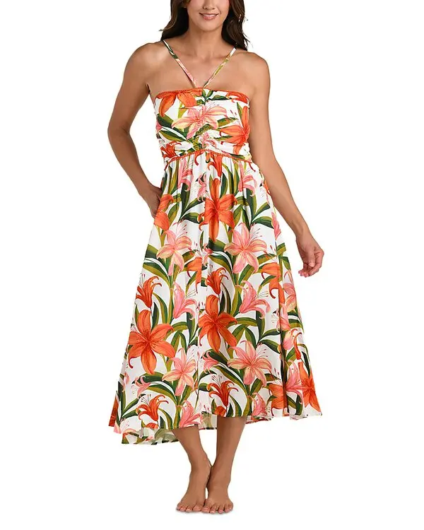 La Blanca Jungle Blossoms Lace Up Dress Swim Cover-up - Multi