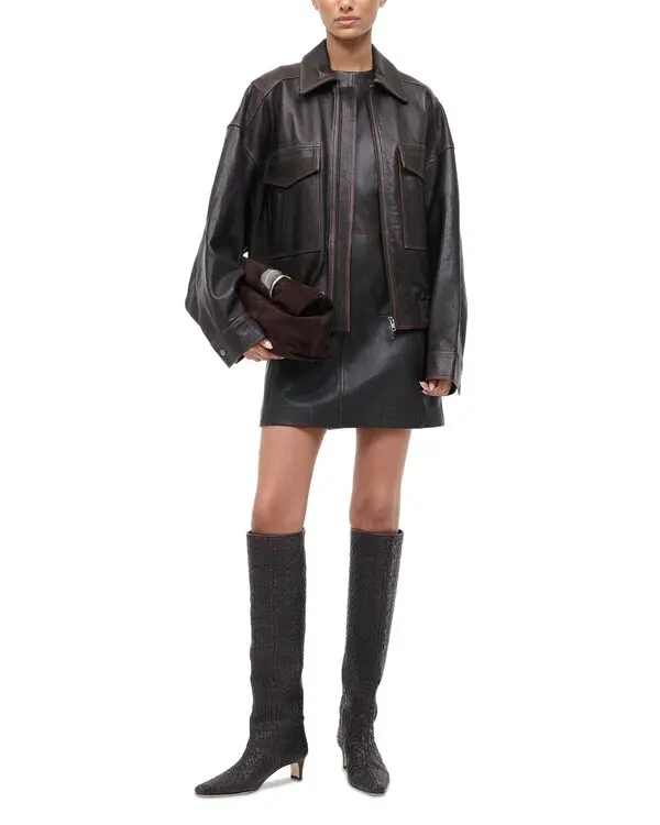 Staud Bix Leather Mini Dress - Distressed