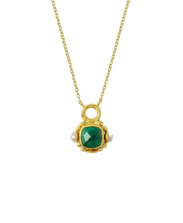 OTTOMAN HANDS Esther Emerald And Pearl Pendant Necklace - Gold