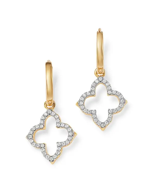 Bloomingdale'S Diamond Clover Hoop Earrings In 14k Yellow Gold - White/gold