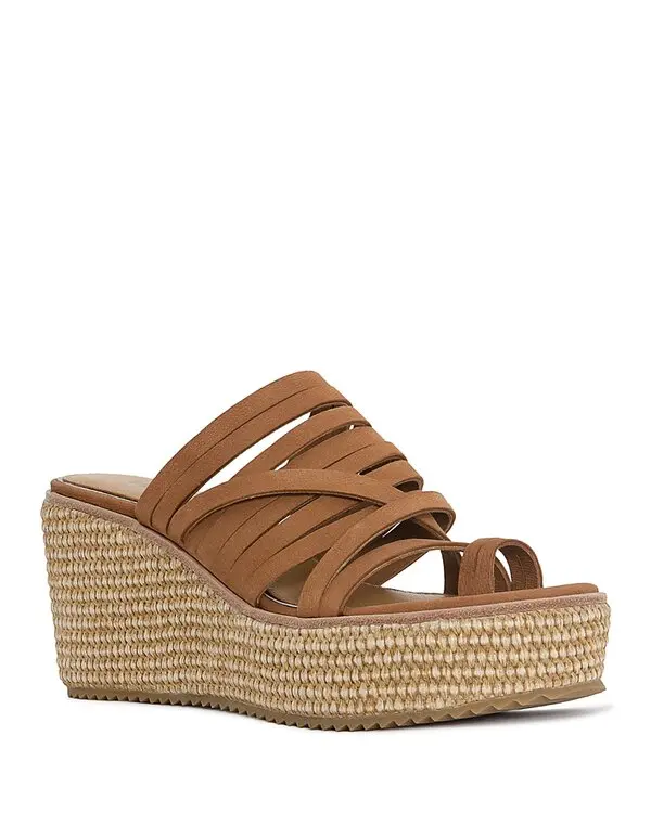 DONALD PLINER Leather Toe Loop Wedge Slide Sandals - Toast