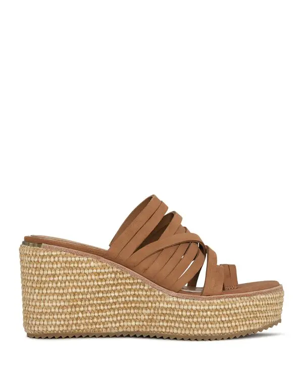 DONALD PLINER Leather Toe Loop Wedge Slide Sandals - Toast