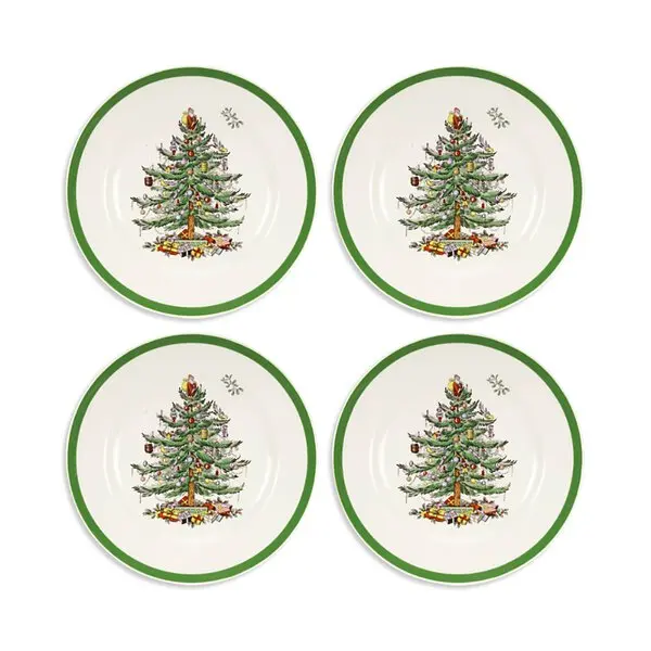 SPODE Christmas Tree Salad Plates, Set Of 4 - Green