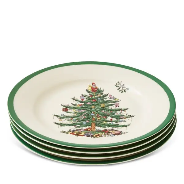 SPODE Christmas Tree Salad Plates, Set Of 4