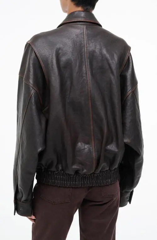 Staud Eugene Leather Bomber Jacket - Distressed Brown