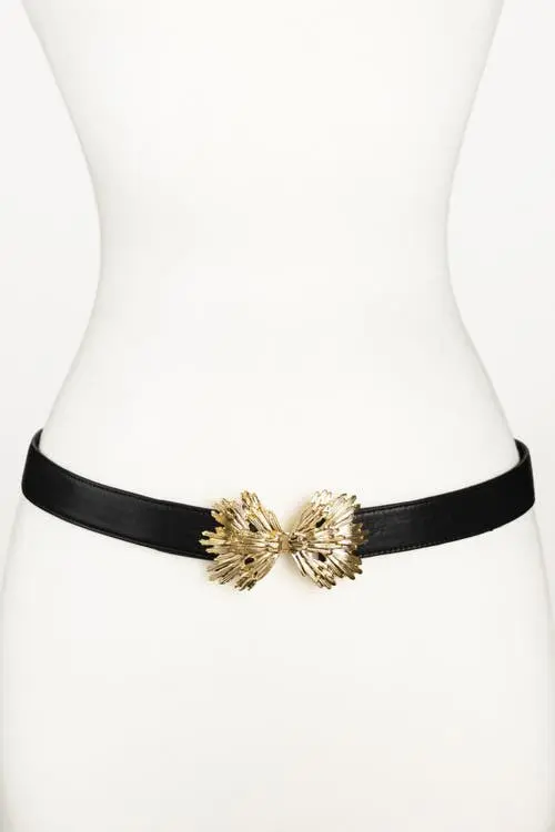 RAINA BELTS Starburst Buckle Leather Belt - Black