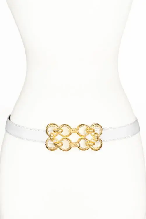 RAINA BELTS Golden Loops Buckle Leather Belt - White