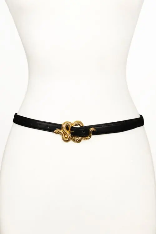 RAINA BELTS Leather Belt With Snake Buckle - Gold