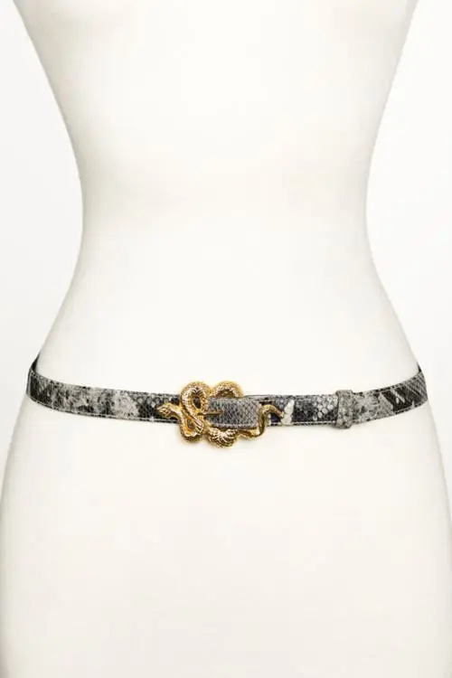 RAINA BELTS Leather Belt With Snake Buckle - Gray