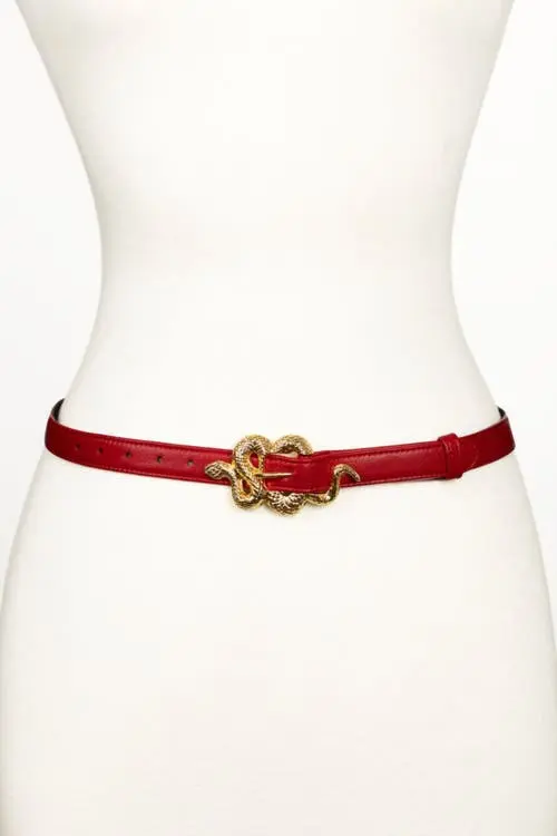 RAINA BELTS Leather Belt With Snake Buckle - Red
