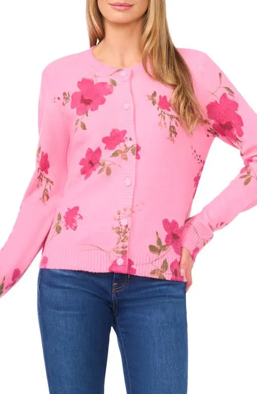 CECE DUPRAZ Blossom Print Crewneck Cardigan - Gin Fizz