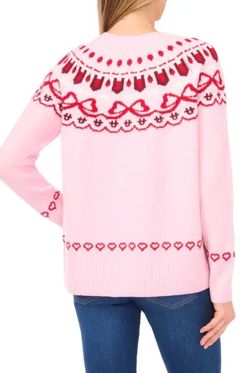 CECE DUPRAZ Fair Isle Bow Heart Crewneck Sweater