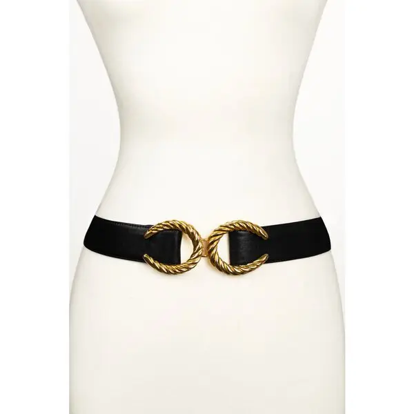 RAINA BELTS Leather Belt With Golden Buckle - Black
