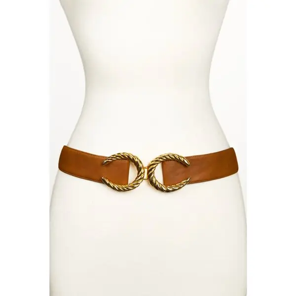 RAINA BELTS Leather Belt With Golden Buckle - Camle