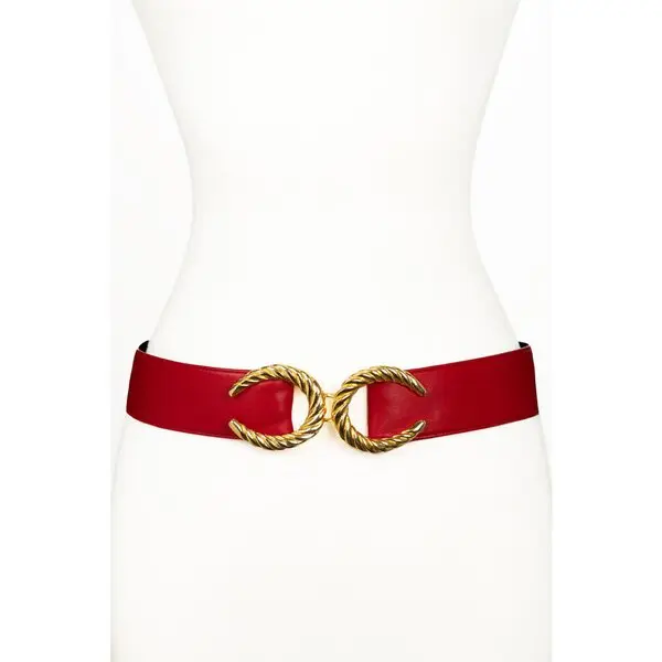 RAINA BELTS Leather Belt With Golden Buckle - Red