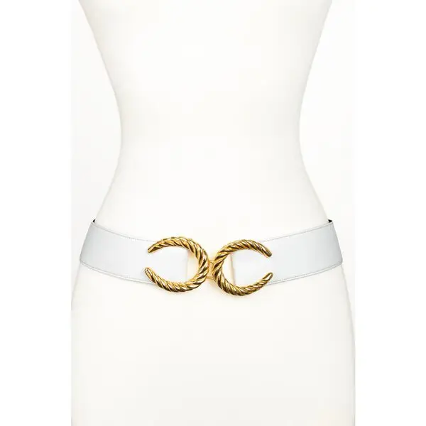 RAINA BELTS Leather Belt With Golden Buckle - White